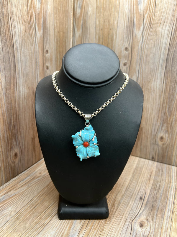 Kingman Turquoise Carved Flower Pendant – Colbaugh Jewelry