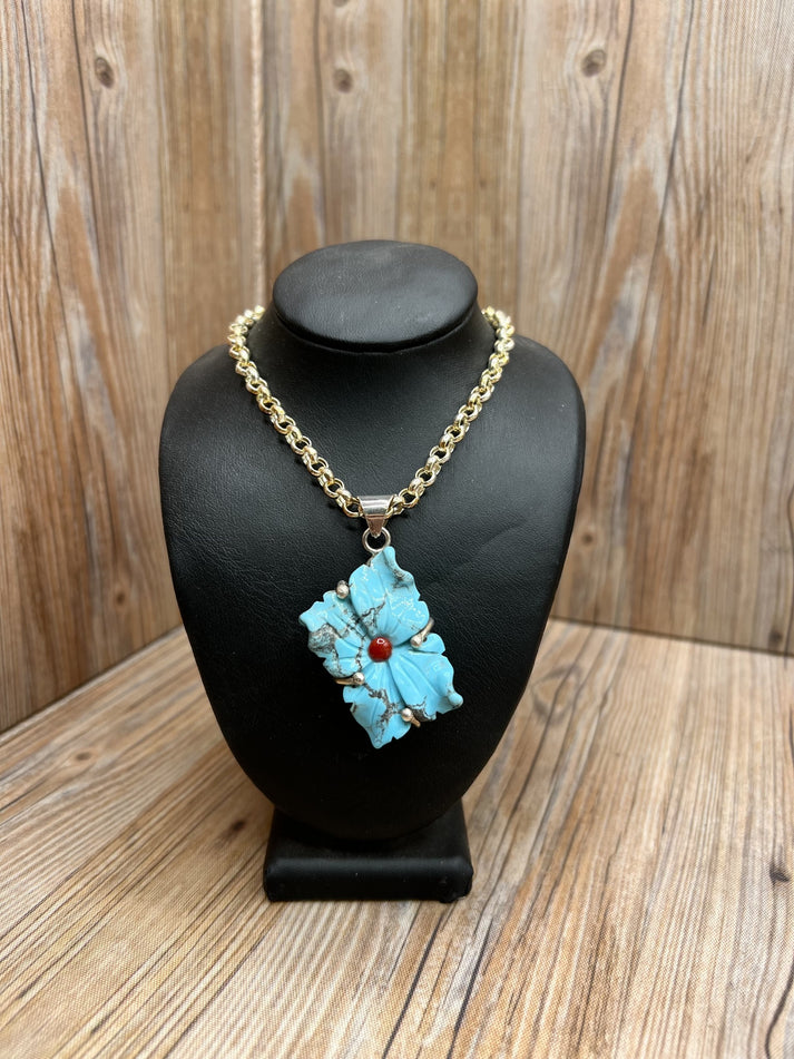 Kingman Turquoise Carved Flower Pendant – Colbaugh Jewelry